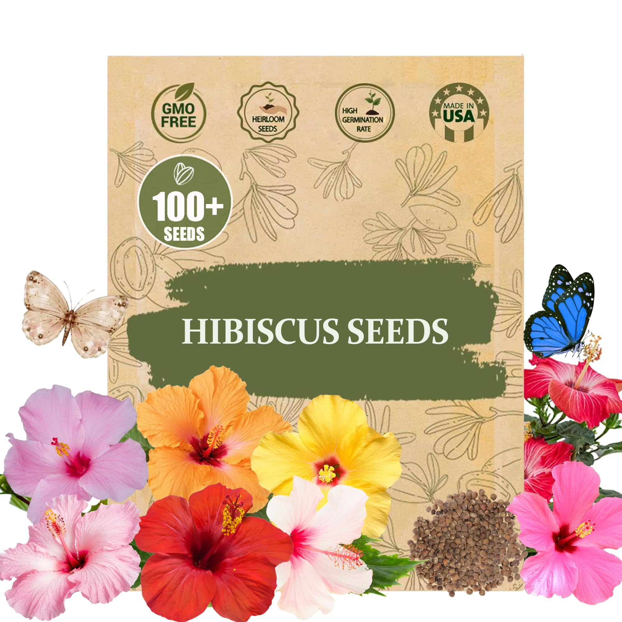 Premium Hibiscus grandiflorus Seeds for Planting - MHD1100+ Non-GMO Heirloom Seeds for Giant ...