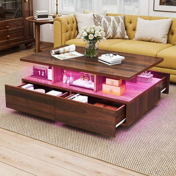Premium High Glossy Coffee Table Cocktail Table W/ LED Lights Storage ...