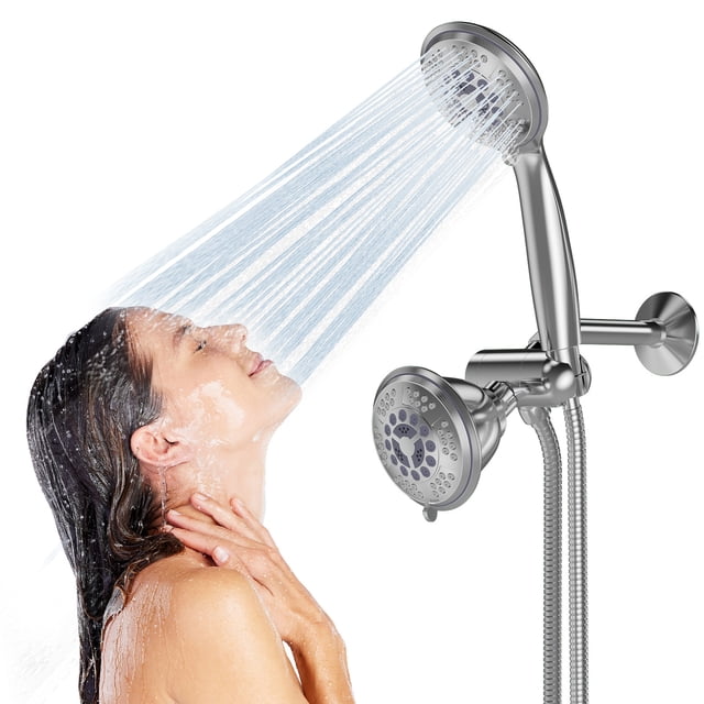 Premium High Pressure Dual Shower Head, 3-Way Rainfall Combo, 5 Spray ...