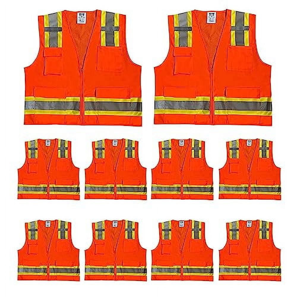Premium High Visibility Surveyor Vest Solid Front Mesh Back, 10 Pack ...