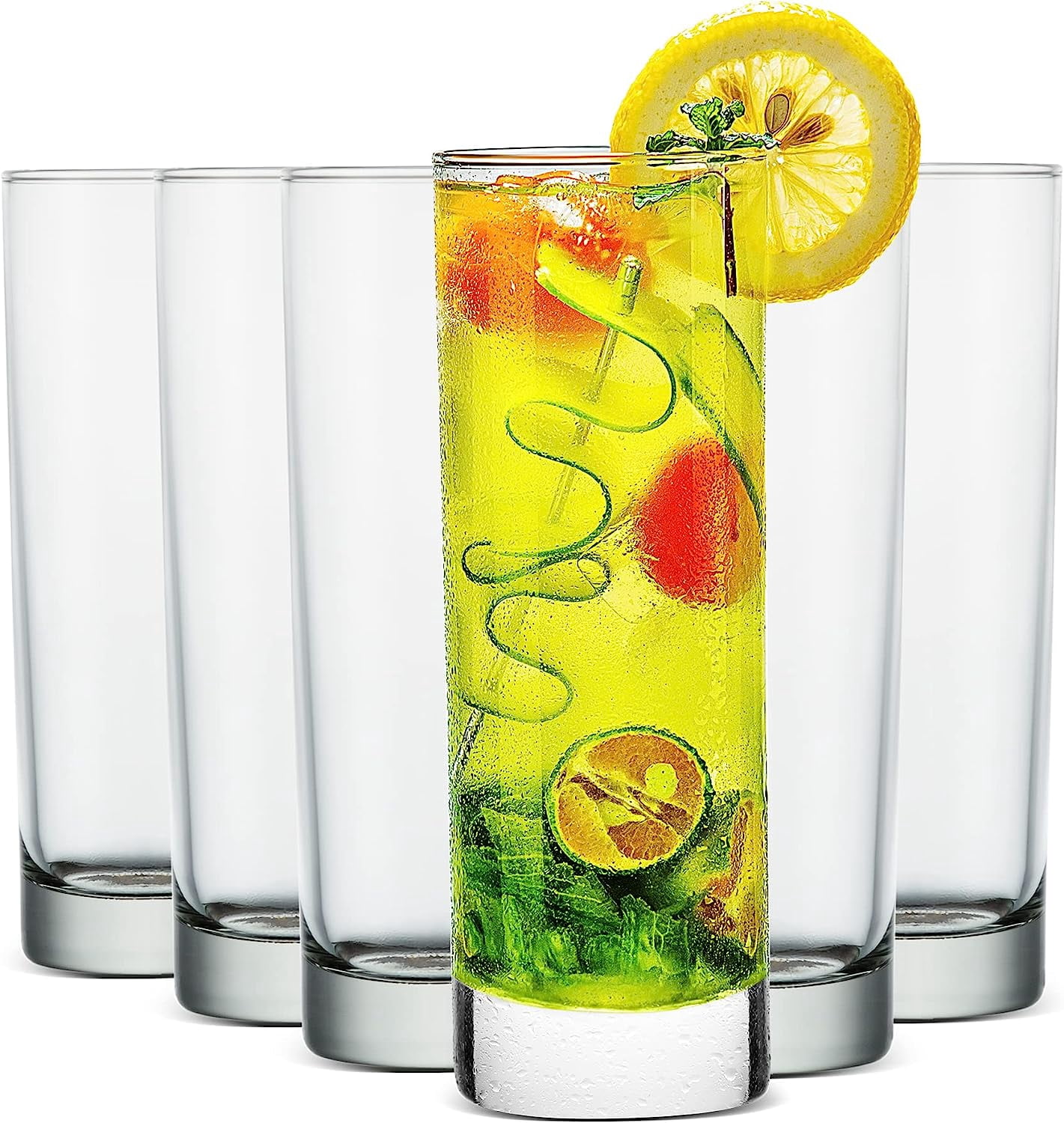 Premium Highball Drinking Glasses (Set of 6)-10 oz Tom Collins Glasses ...