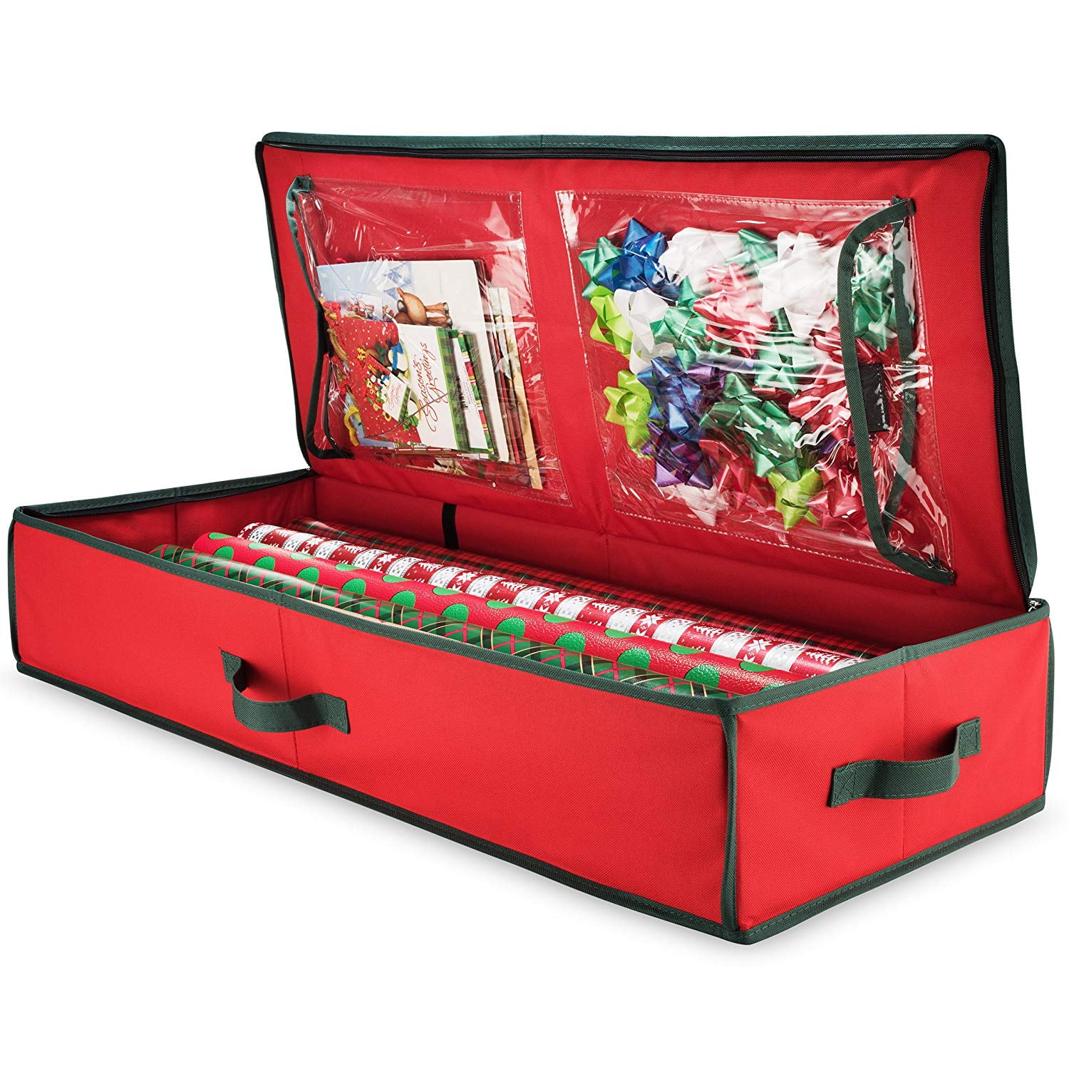 Premium Holiday Christmas Gift Wrap Storage Box With Inside Pockets ...