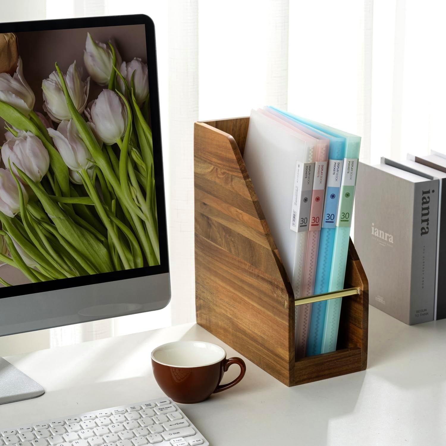 Premium Hotel Series Solid Acacia Wood Desktop Magazine File Holder Bin ...