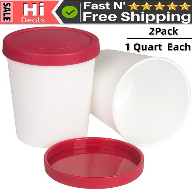 Premium Ice Cream Containers 1 Quart Reusable Freezer Storage Tubs with ...