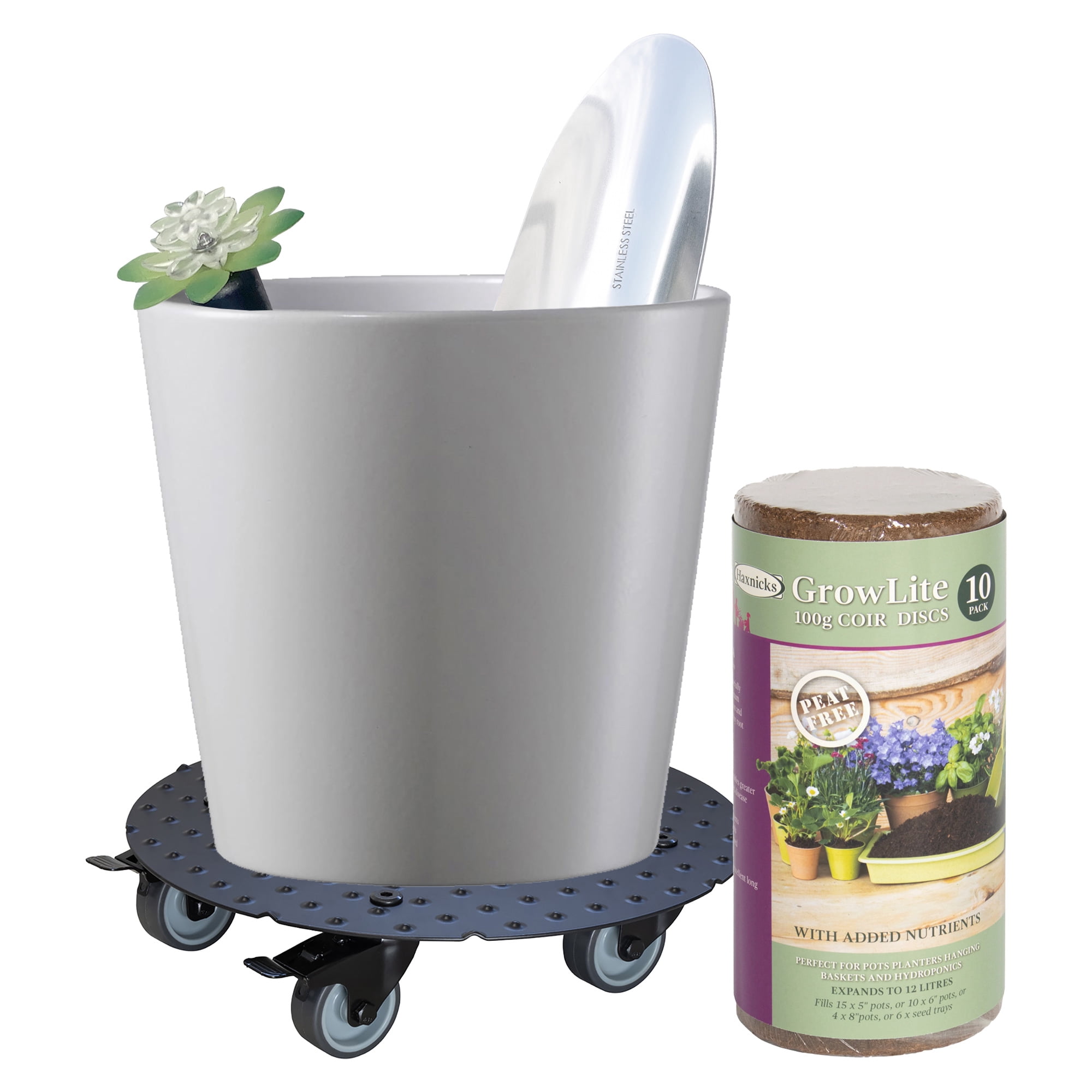 Premium Indoor Planting Kit – 5-Piece Set with 11″ Ceramic Pot, Rolling ...