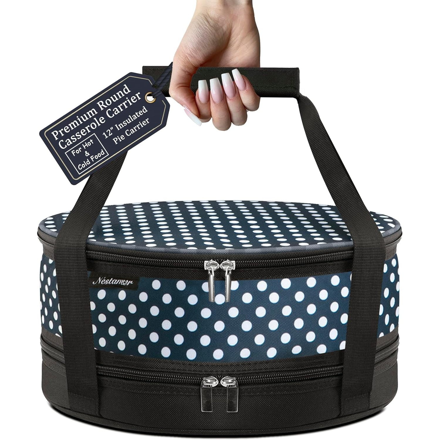 Premium Insulated Round Casserole Carrier & Pie Carrier (12.5" x 6") with Heat-Resistant Mat ...