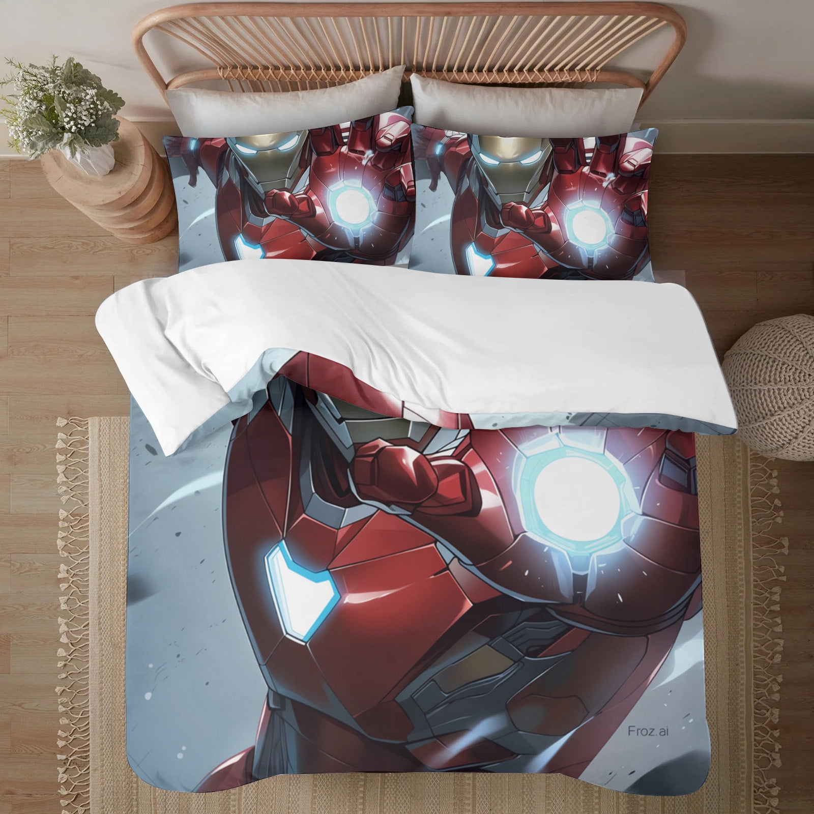 Premium Iron Man Cartoon Comfortable Soft Bed Set with Three Pieces ...