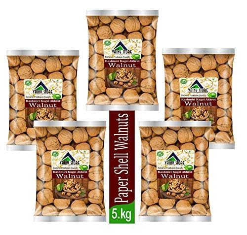 Premium Kashmiri Kagzi Walnut In Shell By Vainy Store 5kg, (1kg * Pack Of 5) | Rich In Vitamins ...