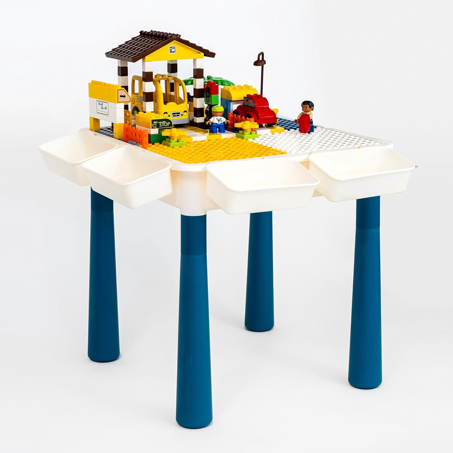 Premium Kids Building Block Table Set – 136-Piece Bus-Stop Themed All ...