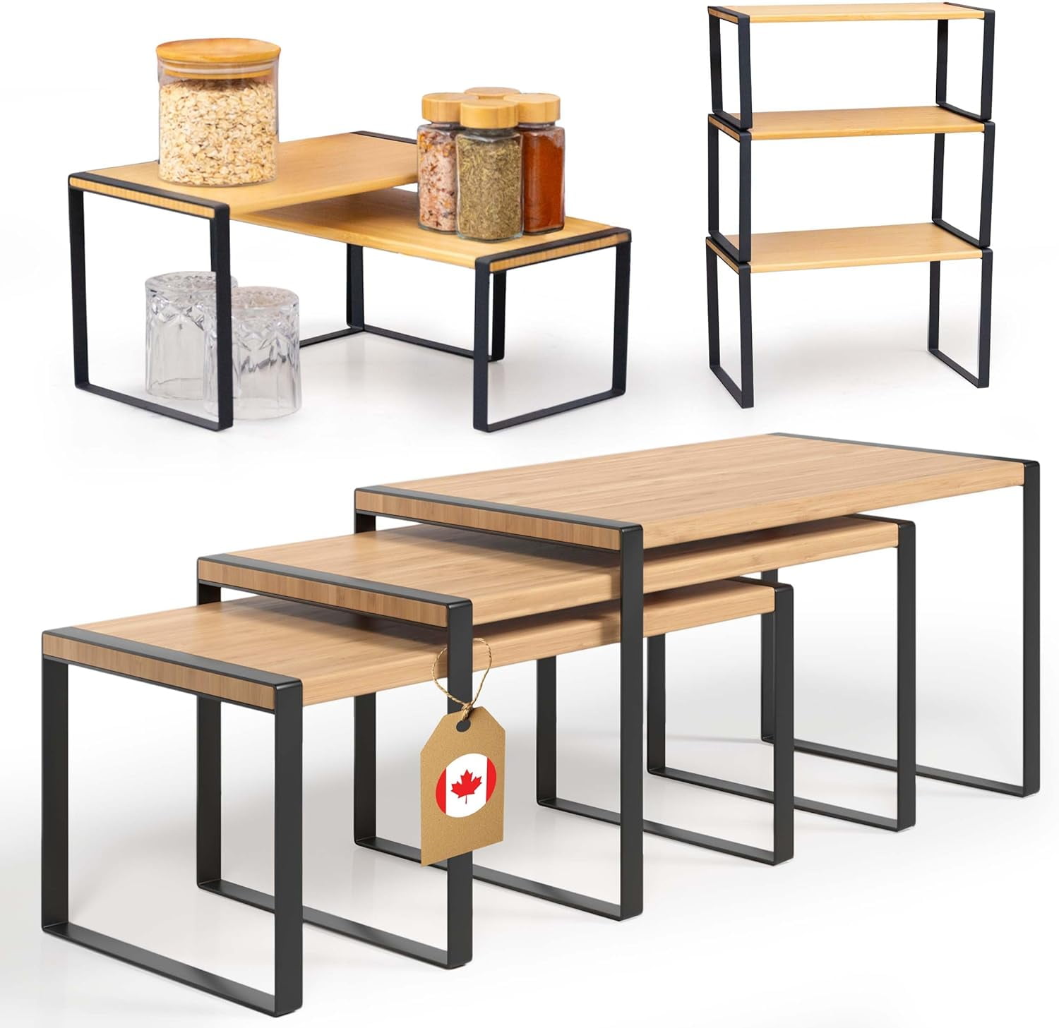 Premium Kitchen Cabinet Organizer Shelf - Set of 3 Kitchen Counter ...