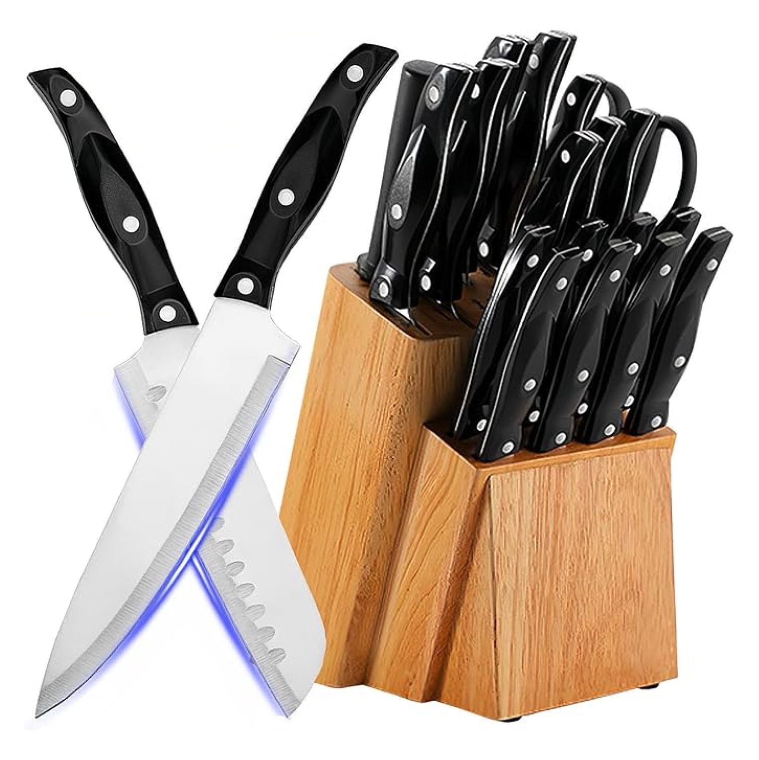 Premium Kitchen Knife Set with Block and Sharpener,19-Piece Set ...