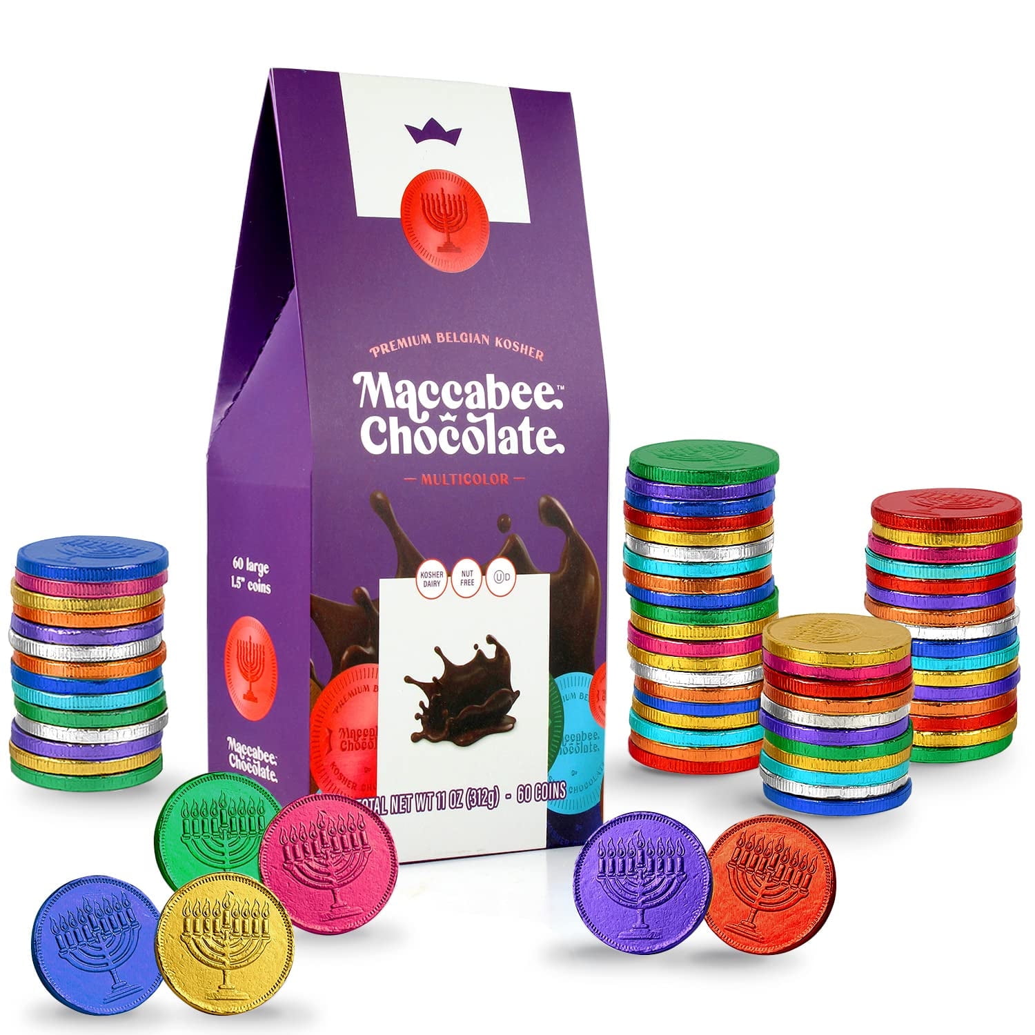 Premium Kosher Belgian Chocolate Coins, Nut-free Hanukkah Gelt, Purim ...