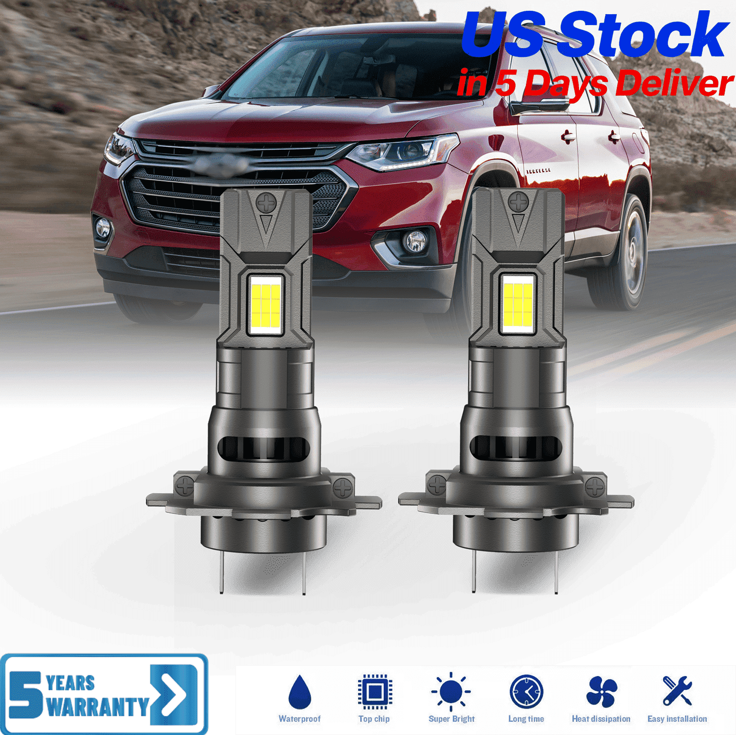 Premium LED Upgrade Kit - H7 LED Headlight Kit - Compatible with Chevy ...