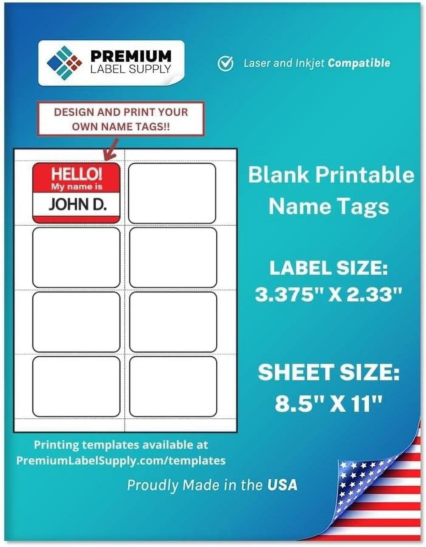 Premium Label Supply Blank Printable Name Tag Stickers - 2-1/3" x 3-3/8 ...