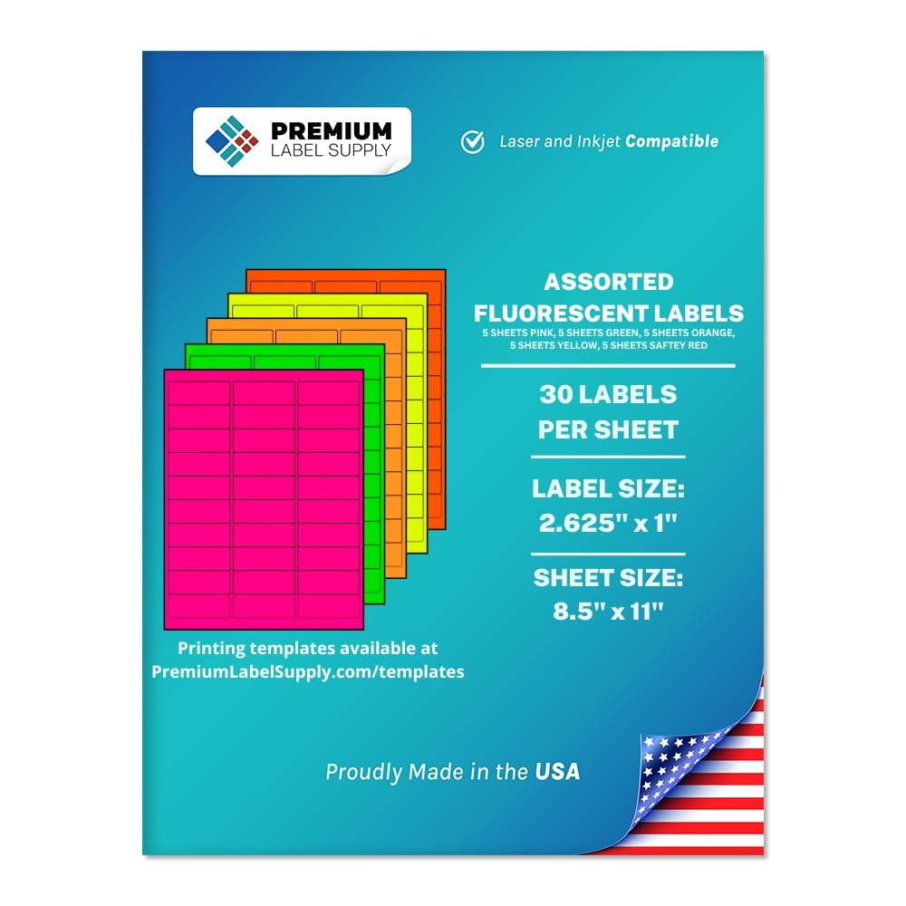 Premium Label Supply Bright Neon Color Fluorescent Stickers - 2.625" x ...