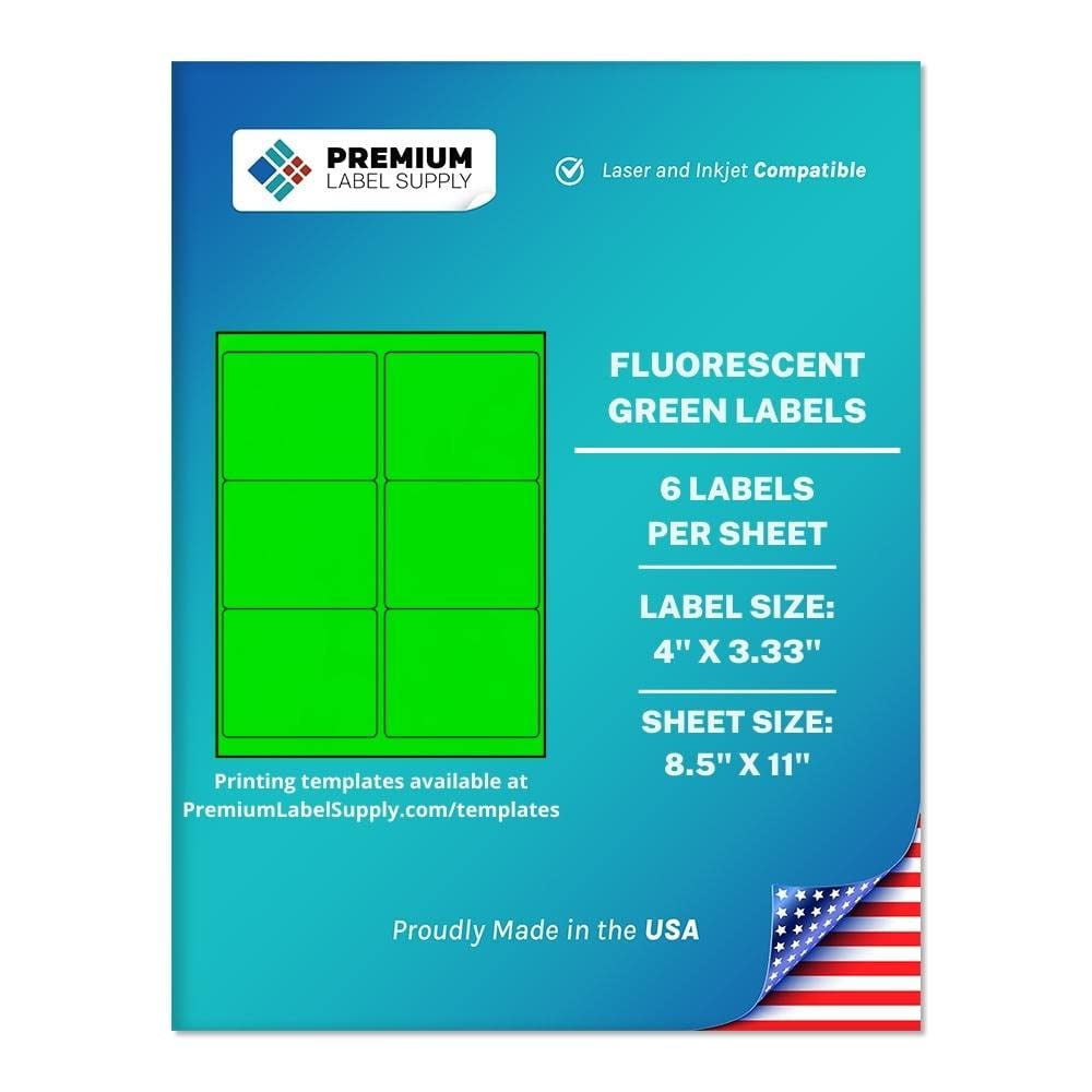 Premium Label Supply Bright Neon Color Fluorescent Stickers - 4" x 3.33 ...