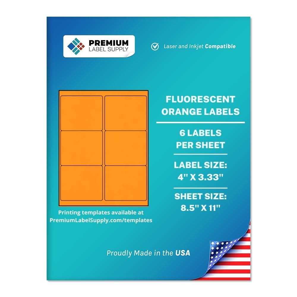 Premium Label Supply Bright Neon Color Fluorescent Stickers - 4" x 3.33 ...
