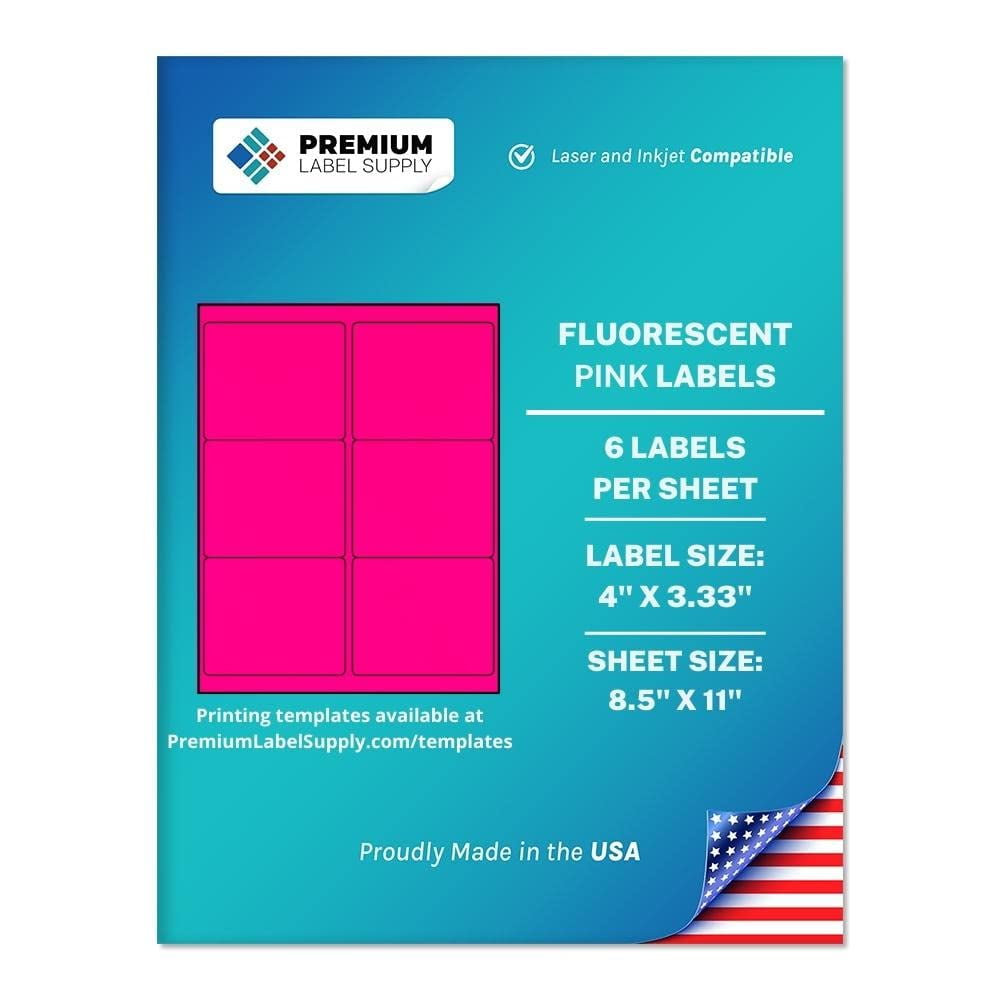 Premium Label Supply Bright Neon Color Fluorescent Stickers - 4" x 3.33 ...