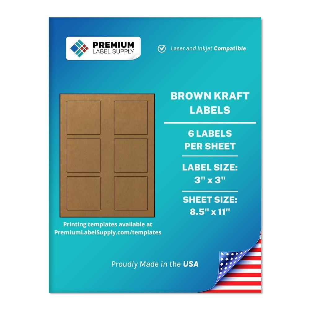 Premium Label Supply Brown Kraft Sticker Square Labels – 3” x 3 ...