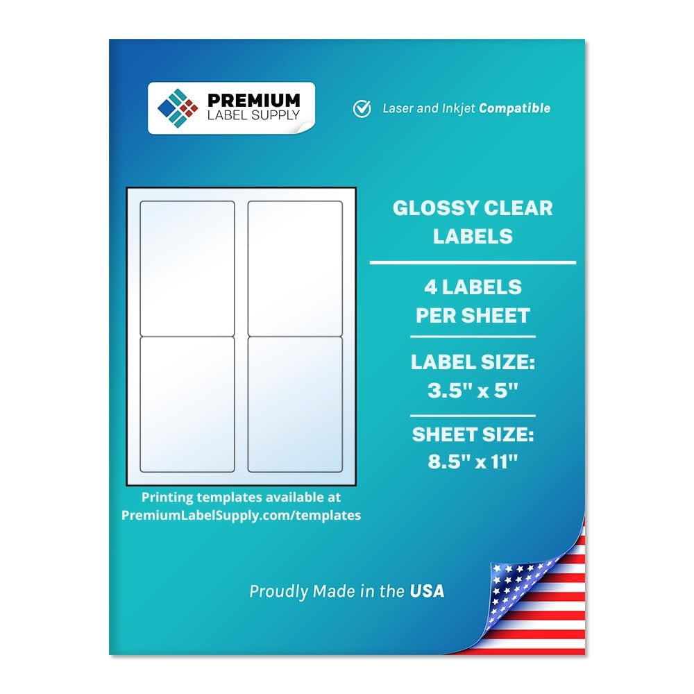Premium Label Supply Glossy Clear Labels – 3.5” x 5" – Laser/Inkjet ...