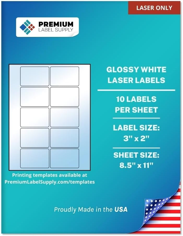 Premium Label Supply Glossy White Sticker Labels – 3" x 2" – (10 per ...