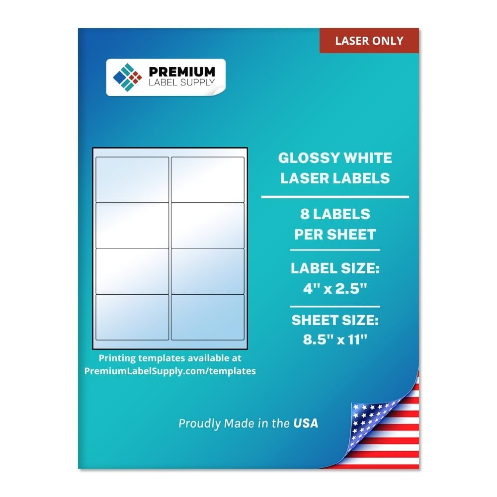 Premium Label Supply Glossy White Sticker Labels – 4" x 2.5" – (8 ...