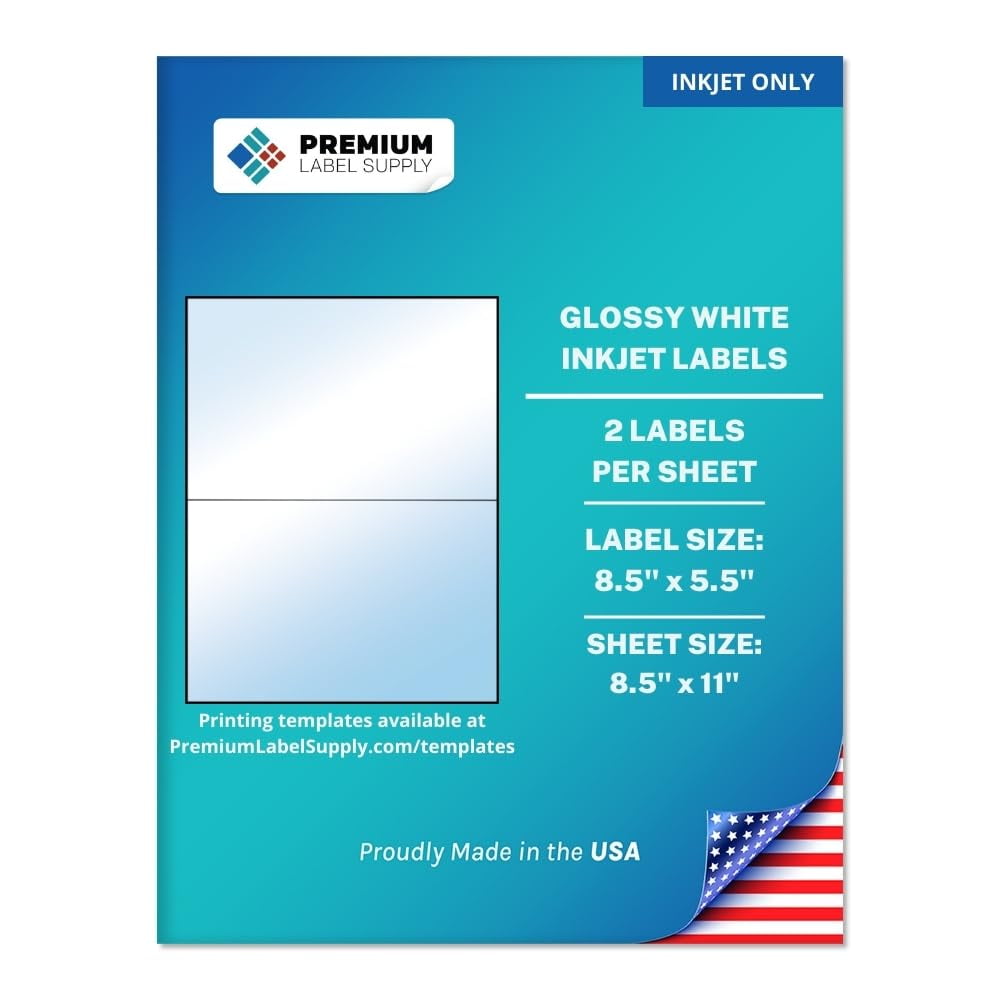 Premium Label Supply Glossy White Sticker Labels – 8.5" x 5.5" – (2 ...