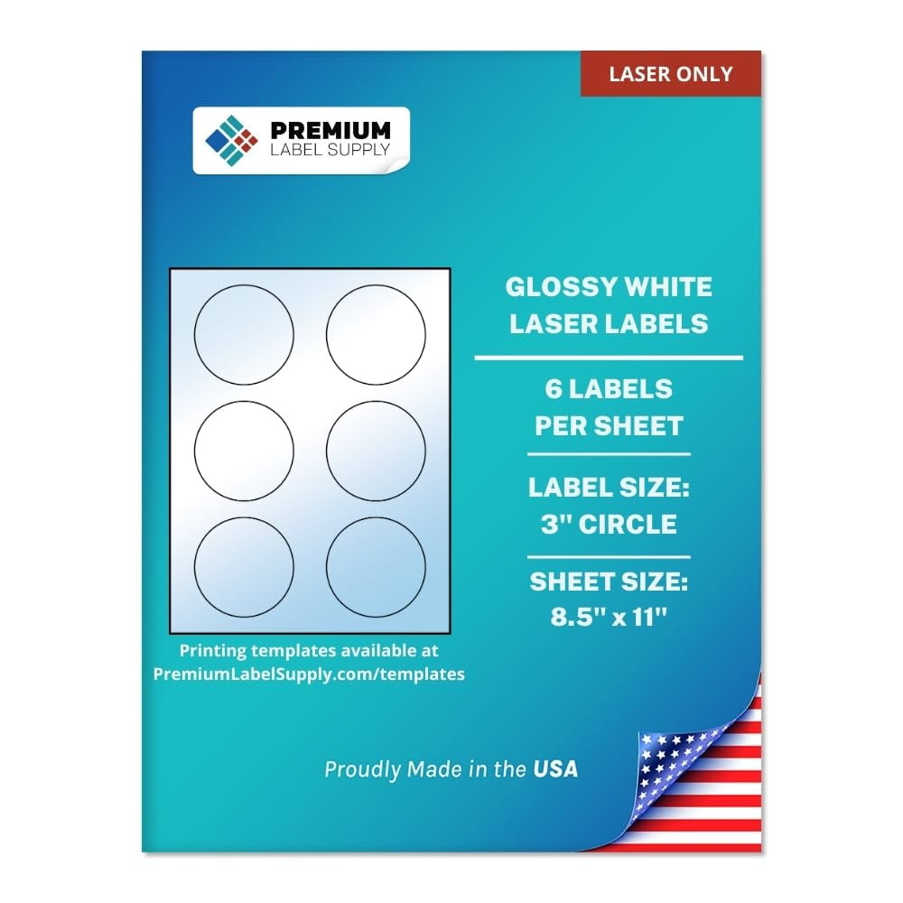 Premium Label Supply Glossy White Sticker Round Labels – 3" Circle – (6 ...