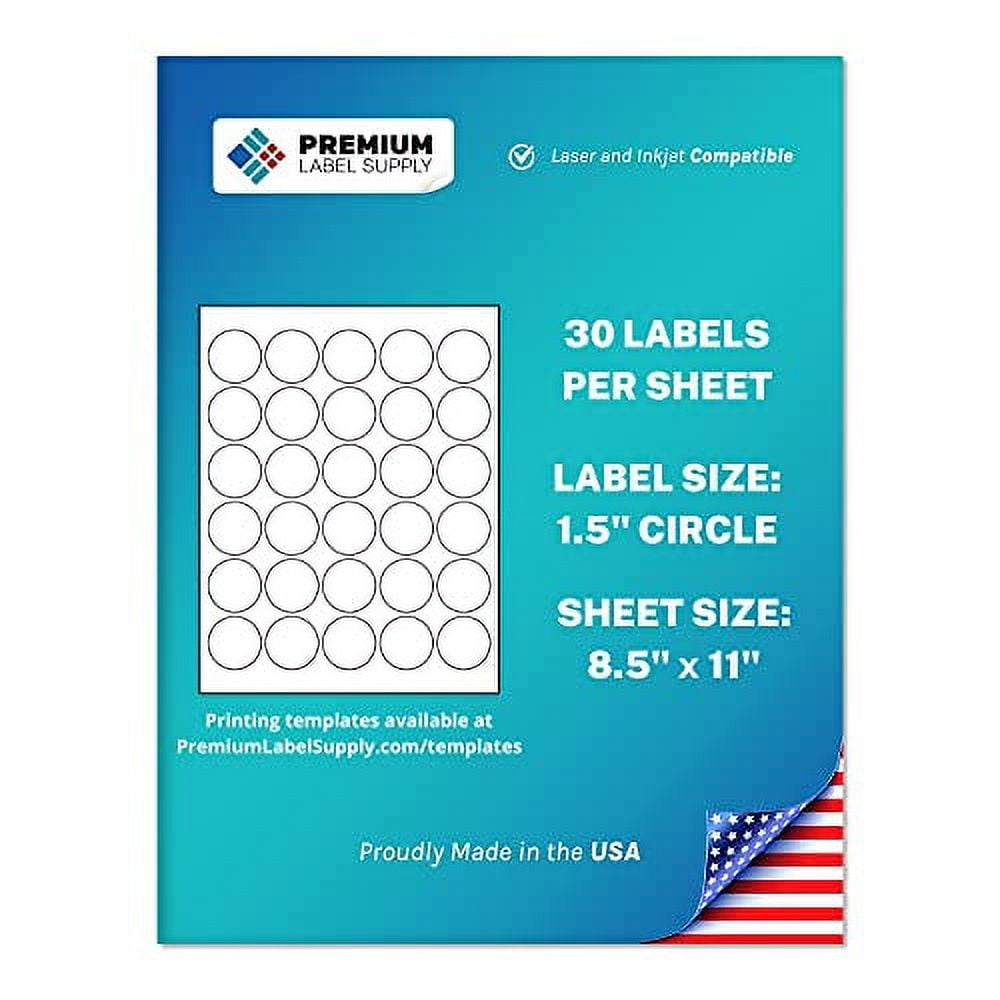 Premium Label Supply White Sticker Round Labels – 1.5" Circle – Laser/Inkjet Compatible – (30 ...