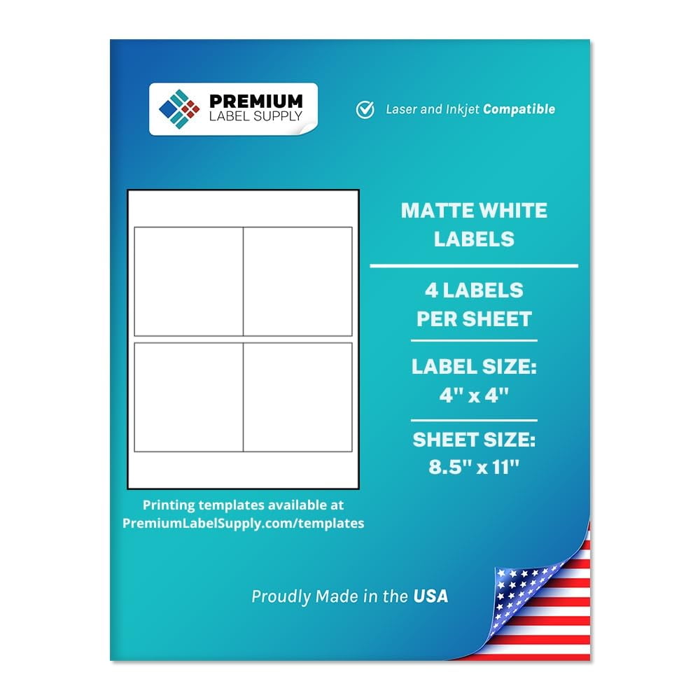 Premium Label Supply White Sticker Square Labels – 4” x 4” – Laser ...