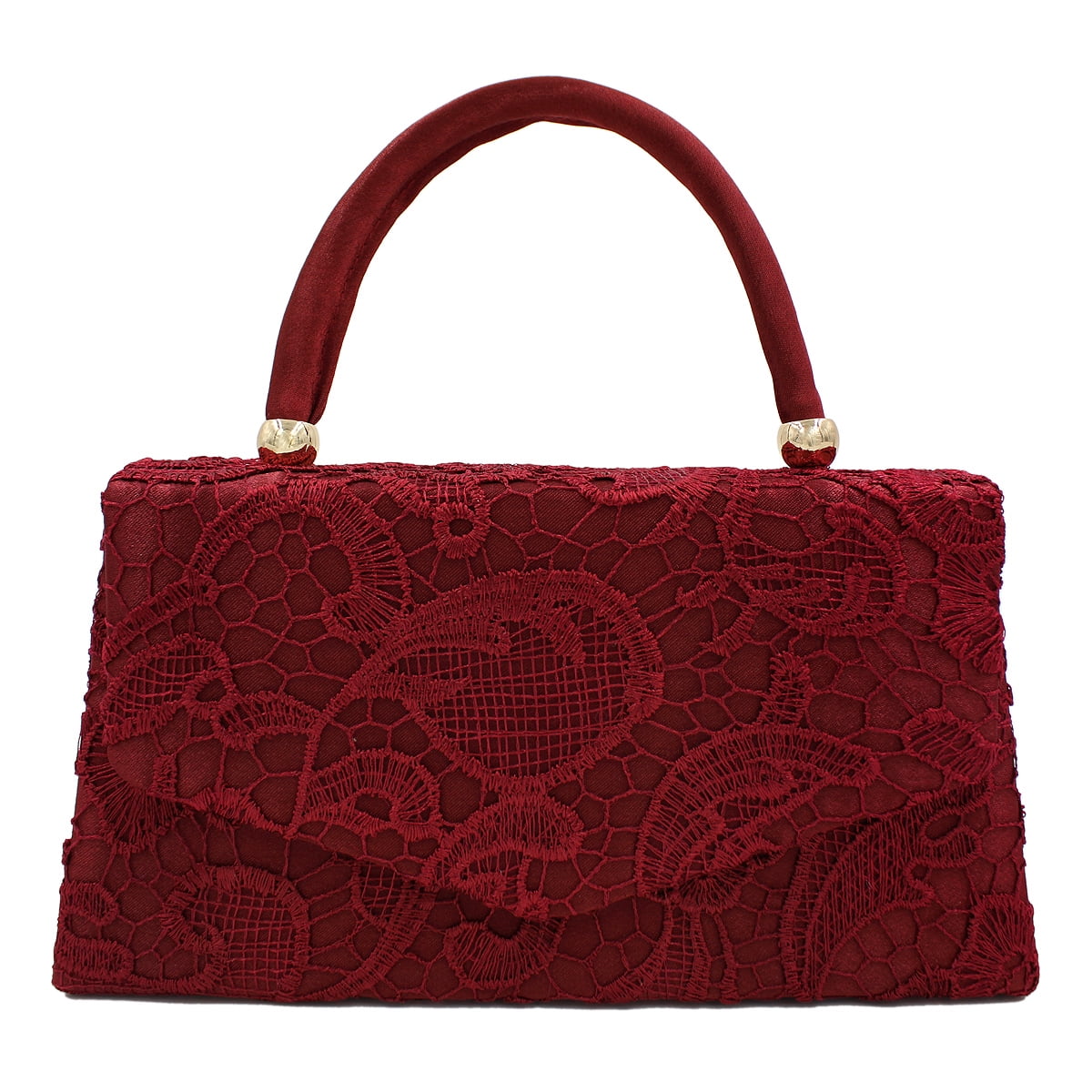 Premium Lace Paisley Floral Fabric Satin Top Handle Clutch Evening Bag ...
