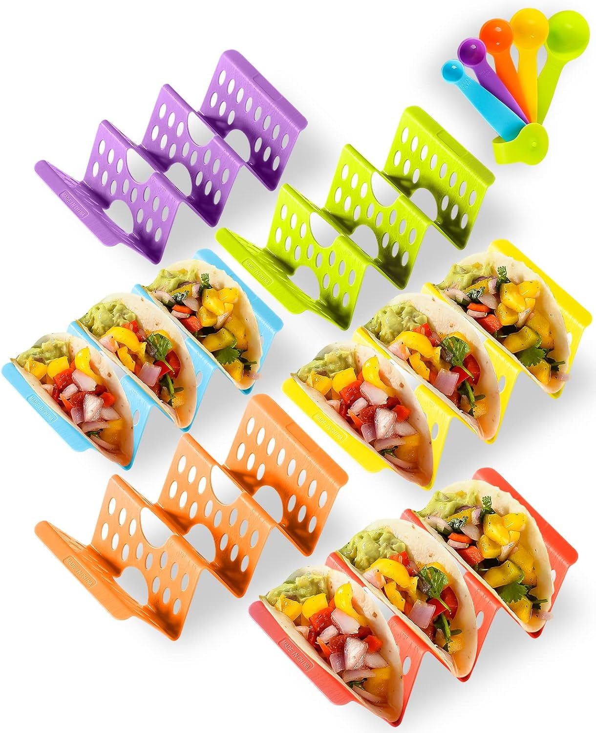 Premium Large Taco Holder Stand, Colorful Holders Set of 6 for 3 Tacos ...
