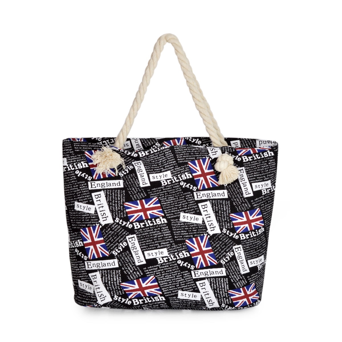 Premium Large Union Jack British Letters Print Canvas Tote Shoulder Bag ...