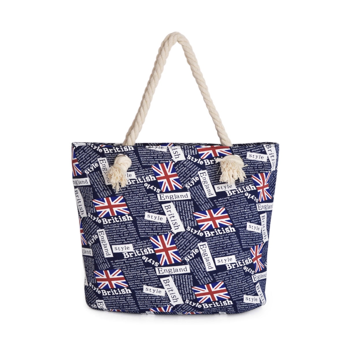 Premium Large Union Jack British Letters Print Canvas Tote Shoulder Bag ...