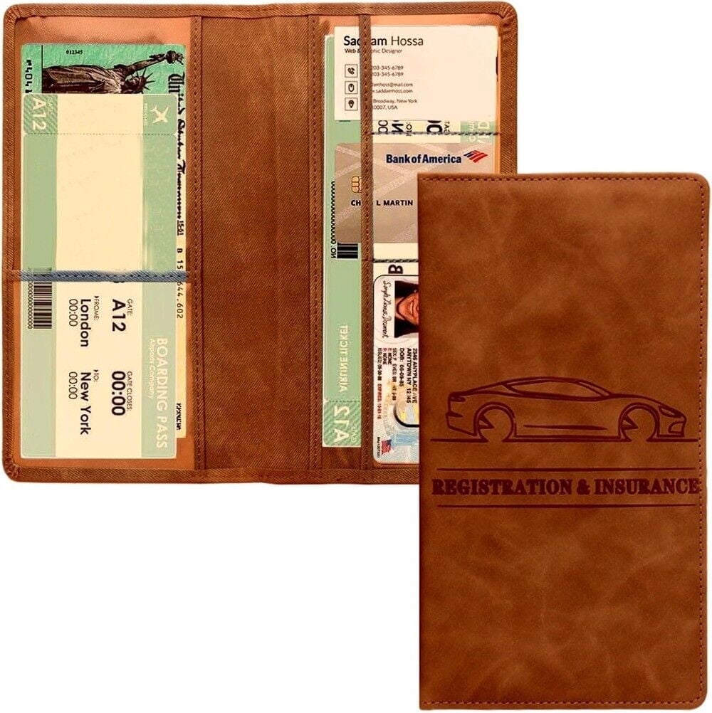 Premium Leather Car Registration and Insurance Holder, Vehicle Document ...
