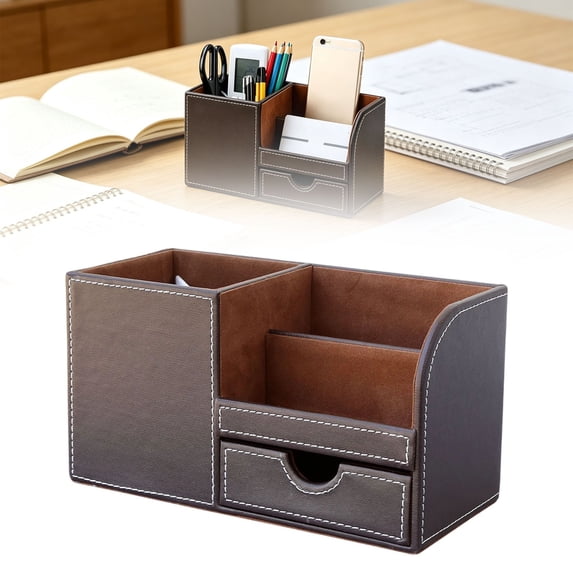 Premium Leather Pen Holder — Desk Pen Stand with PU Leather Finish for ...
