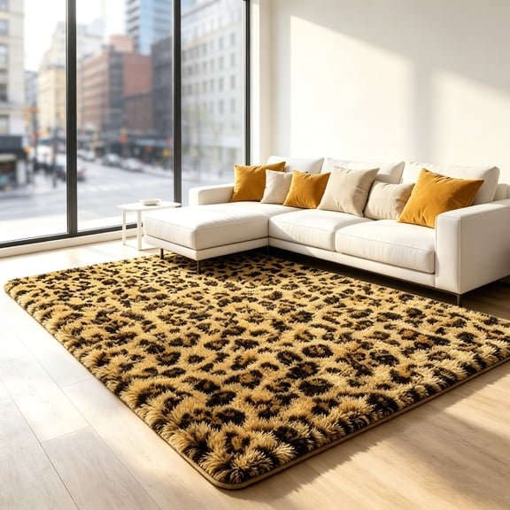 Black Leopard Print Rug