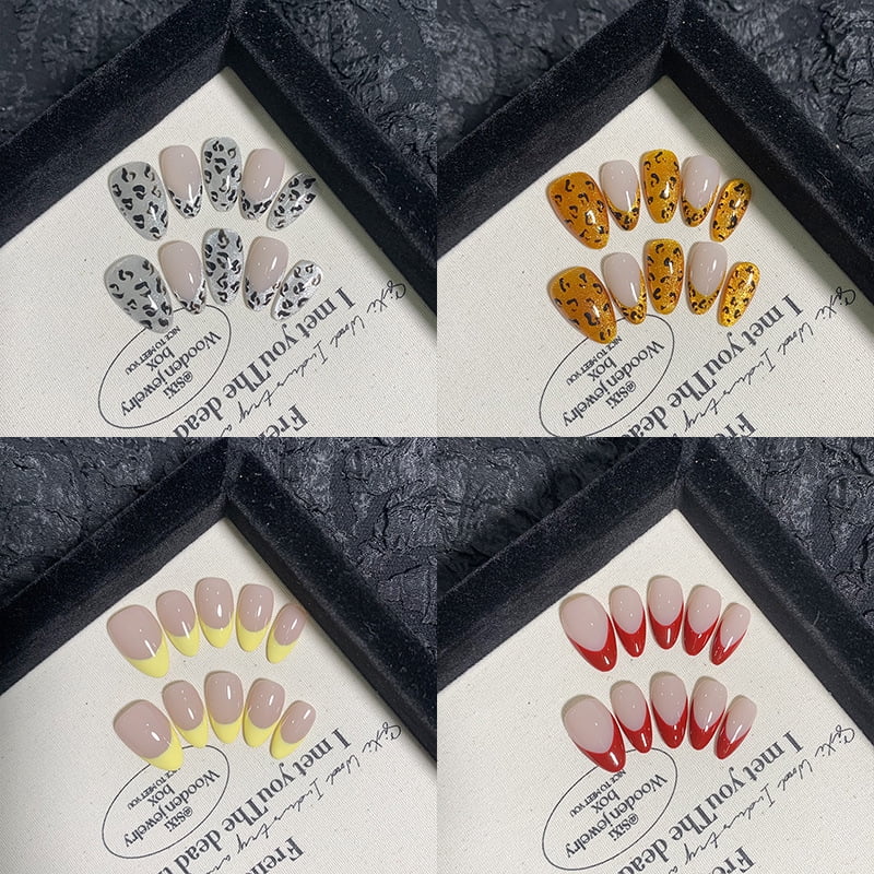 Premium Leopard print On Nails Tips, Maillard style, Medium Almond-on ...