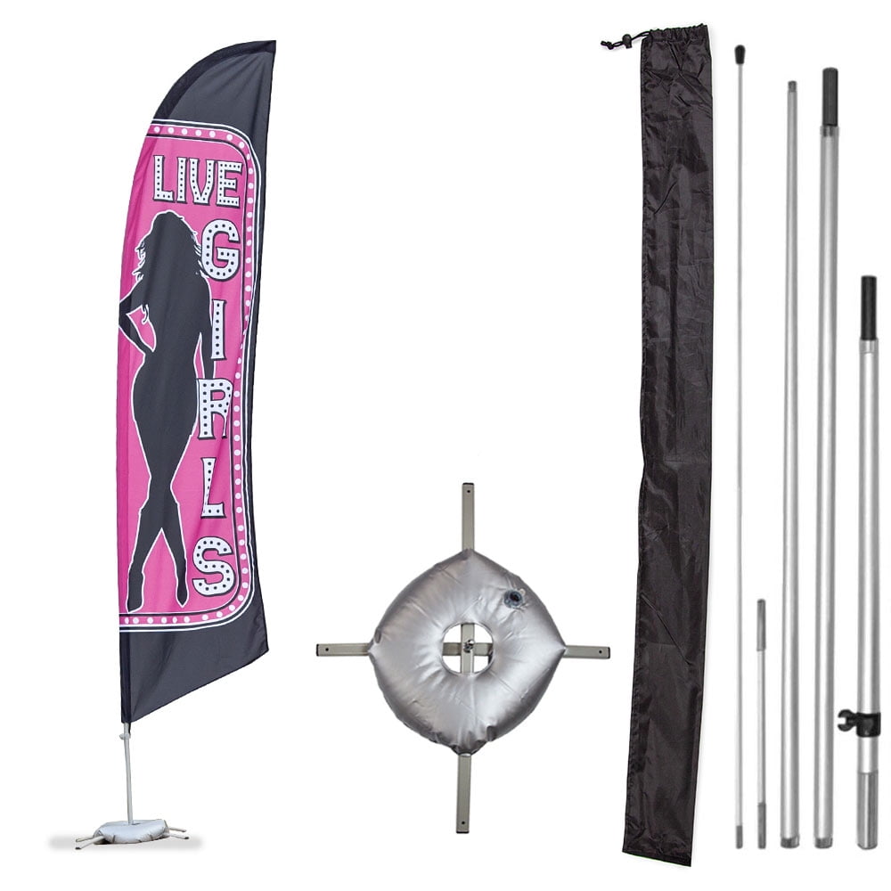 Premium Live Girls Feather Flag Kit - Includes 13ft Sectional Aviation Grade Fiberglass Poles ...