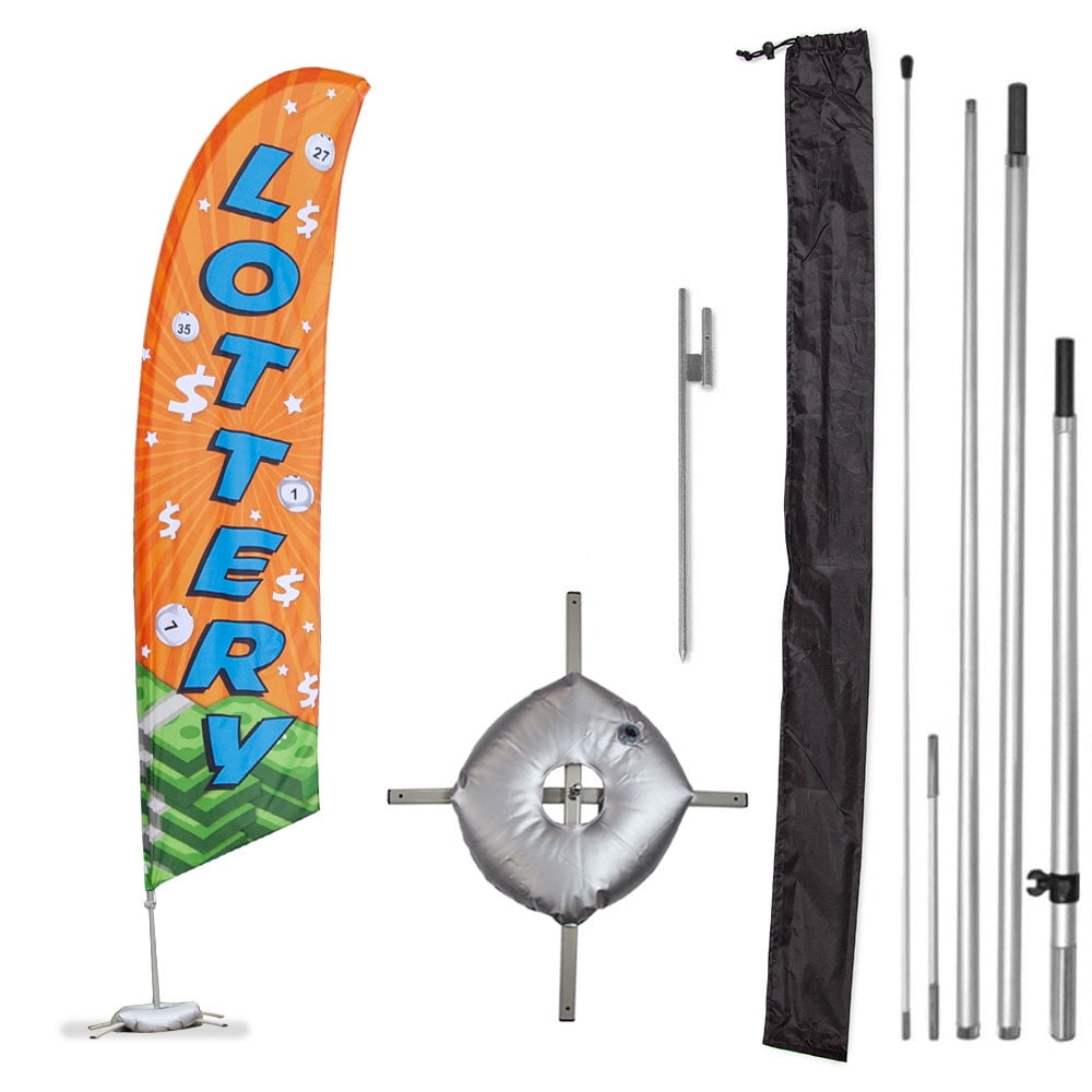 Premium Lottery Feather Flag Kit - Includes 13ft Sectional Aviation Grade Fiberglass Poles ...