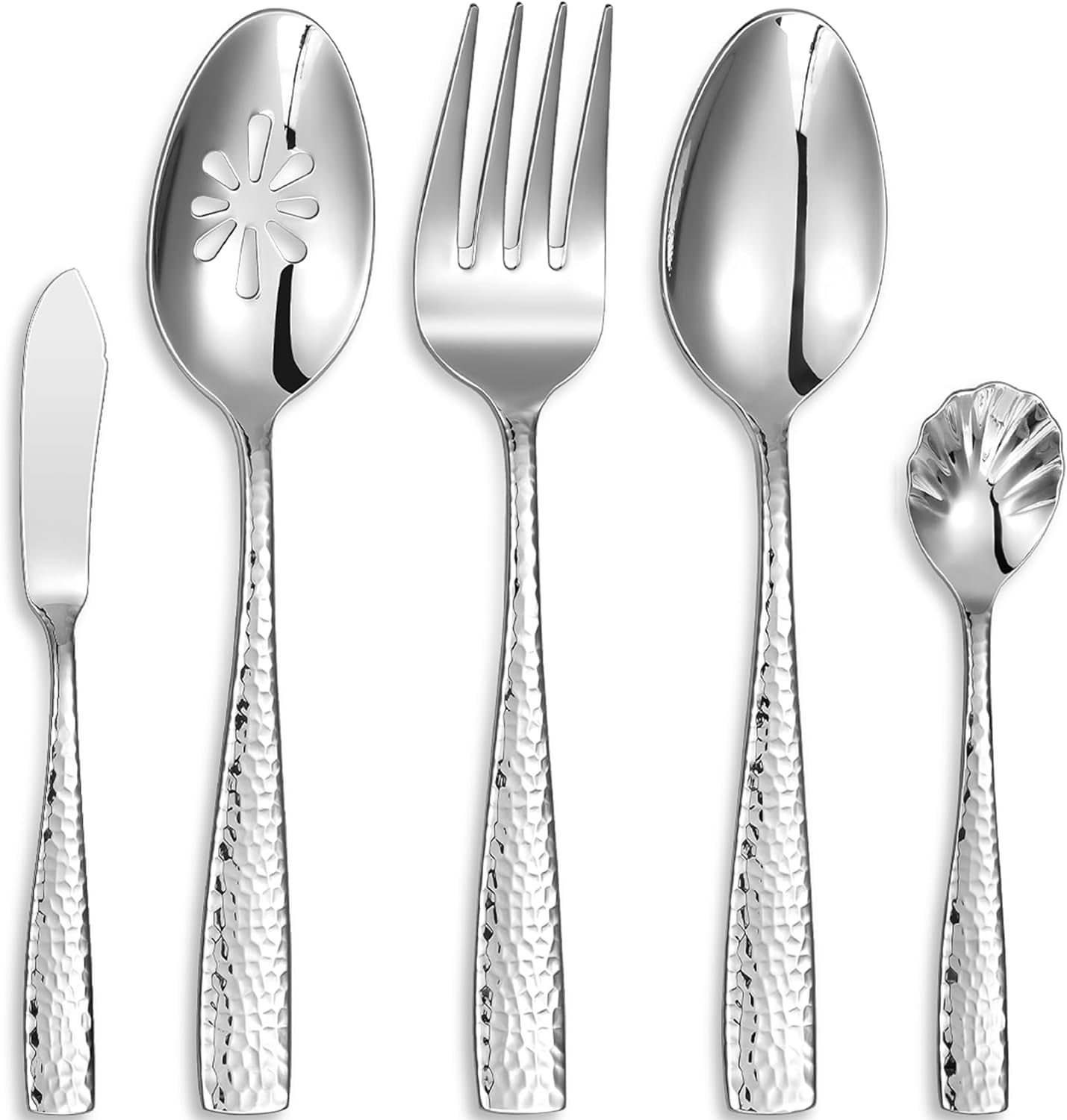 Premium Louis Hammered Serving Utensils, 18/10 Stainless Steel, Squared ...