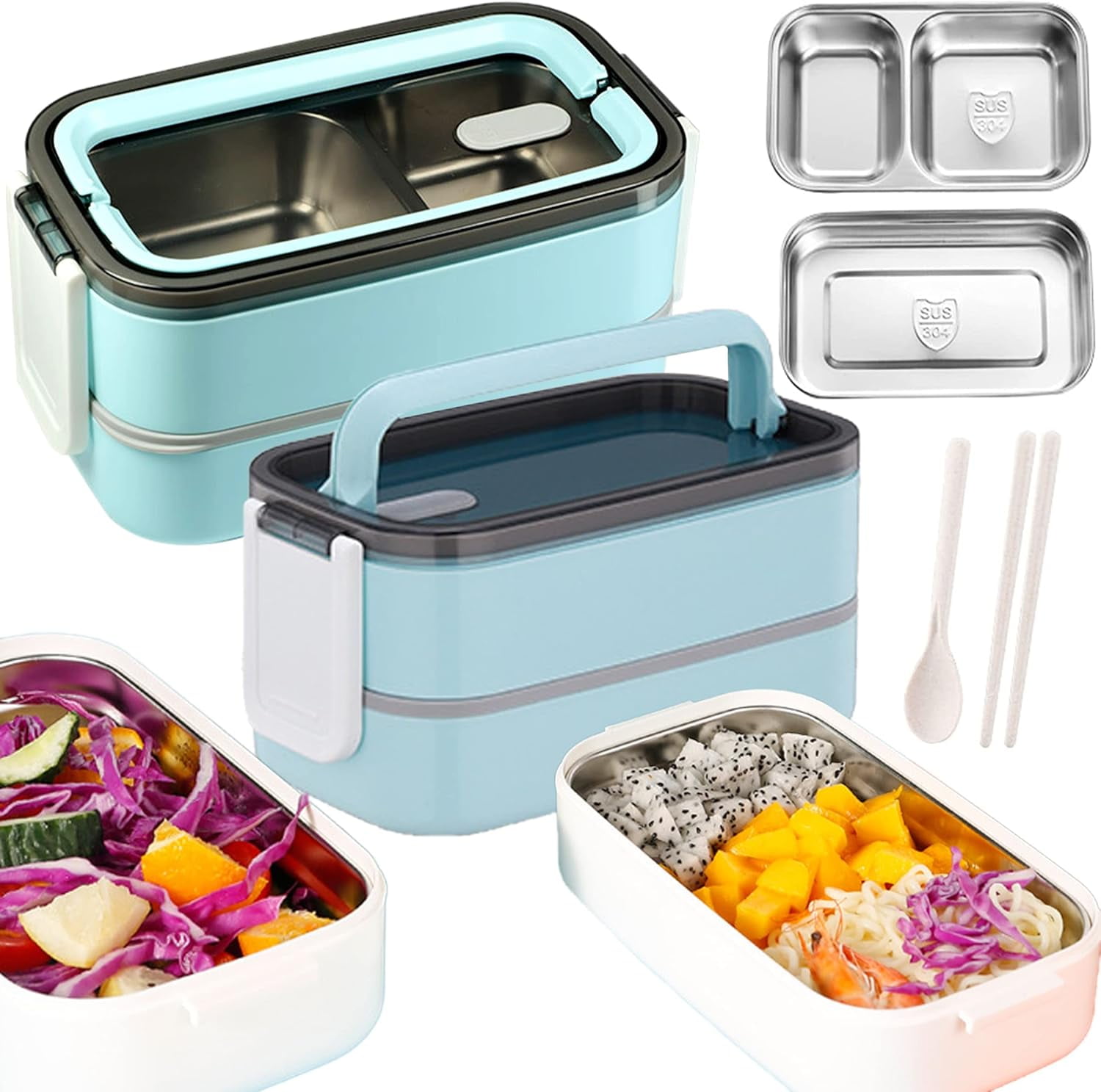 Premium Lunch Box,304 Stainless Steel Liner, 2 Compartments,Leak Proof ...