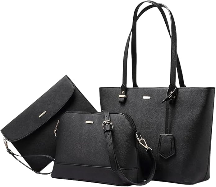 Premium Lux Details 3-Piece Leather Handbag Set for Women – Tote ...