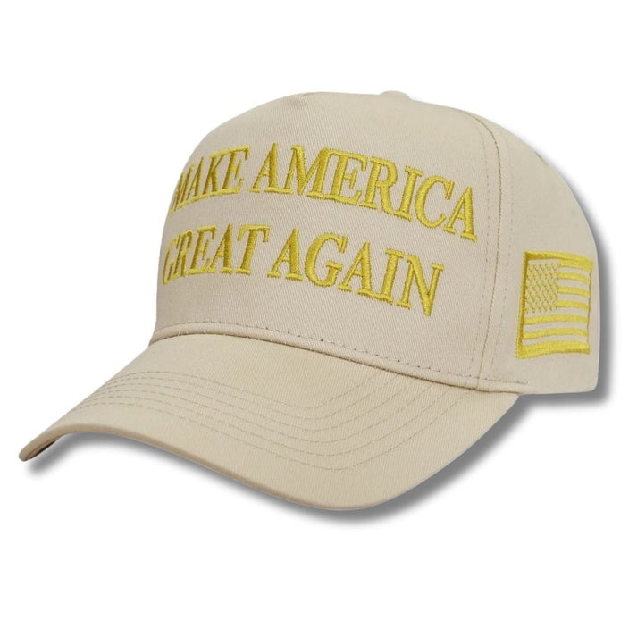 Premium MAGA Embroidered Hat (Khaki/Gold) 4 Sided Design - Walmart.com