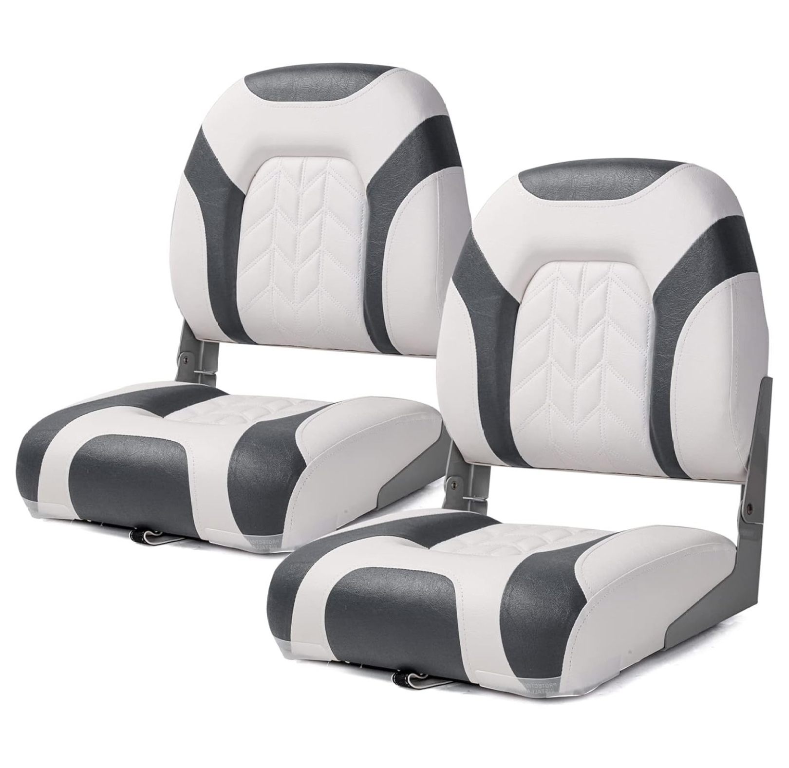 Premium Marine Low Back Folding Boat Seat, White/Charcoal(2 Seats ...