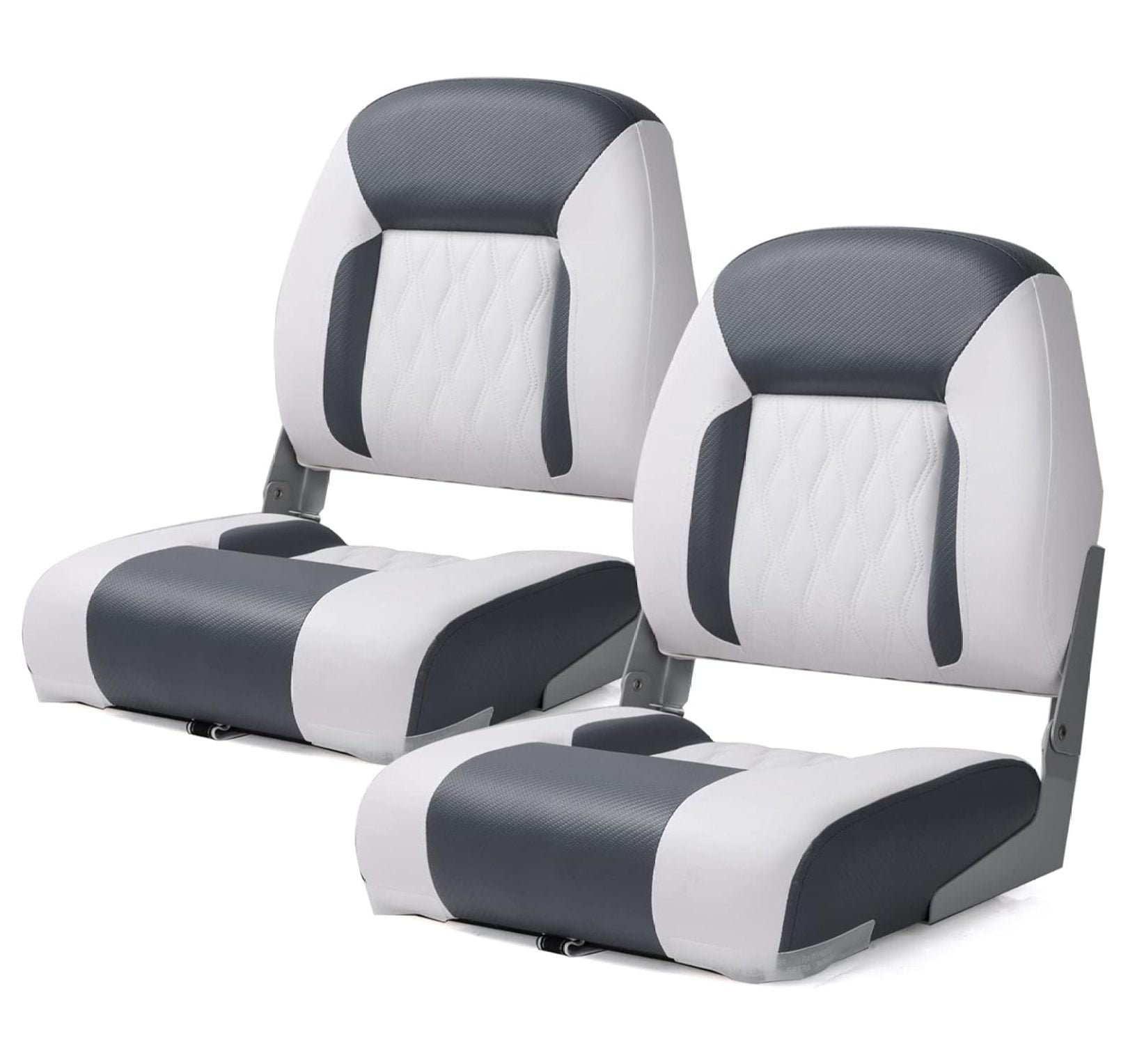 Premium Marine Low Back Folding Boat Seat,White/Charcoal(2 Seats ...
