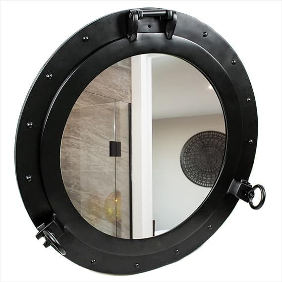 Premium Matte Black Nautical Porthole Wall Mounted Mirrors | Maritime ...