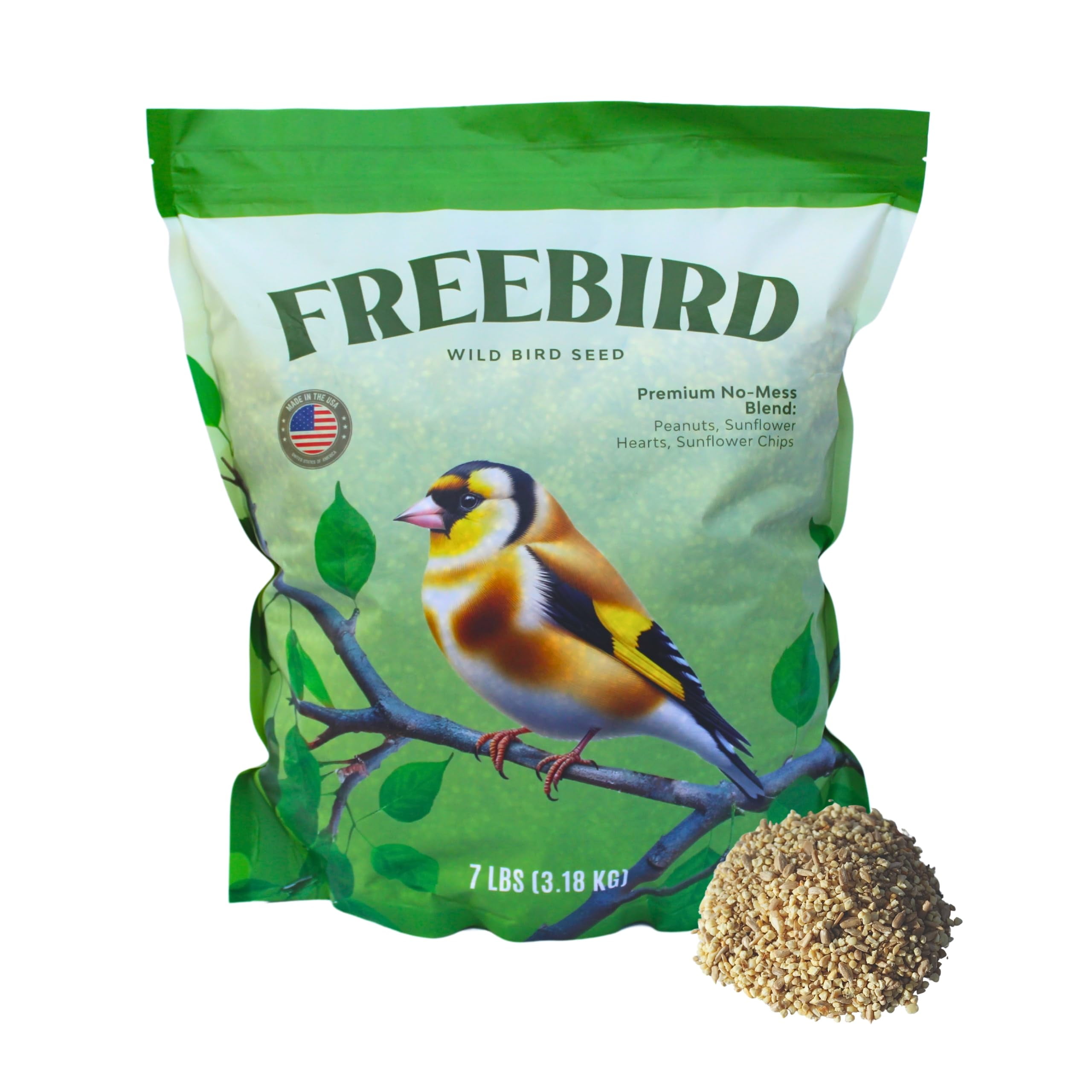 Premium No Mess Bird Seed by ITL1 Freebird - Peanut Pieces, Sunflower ...