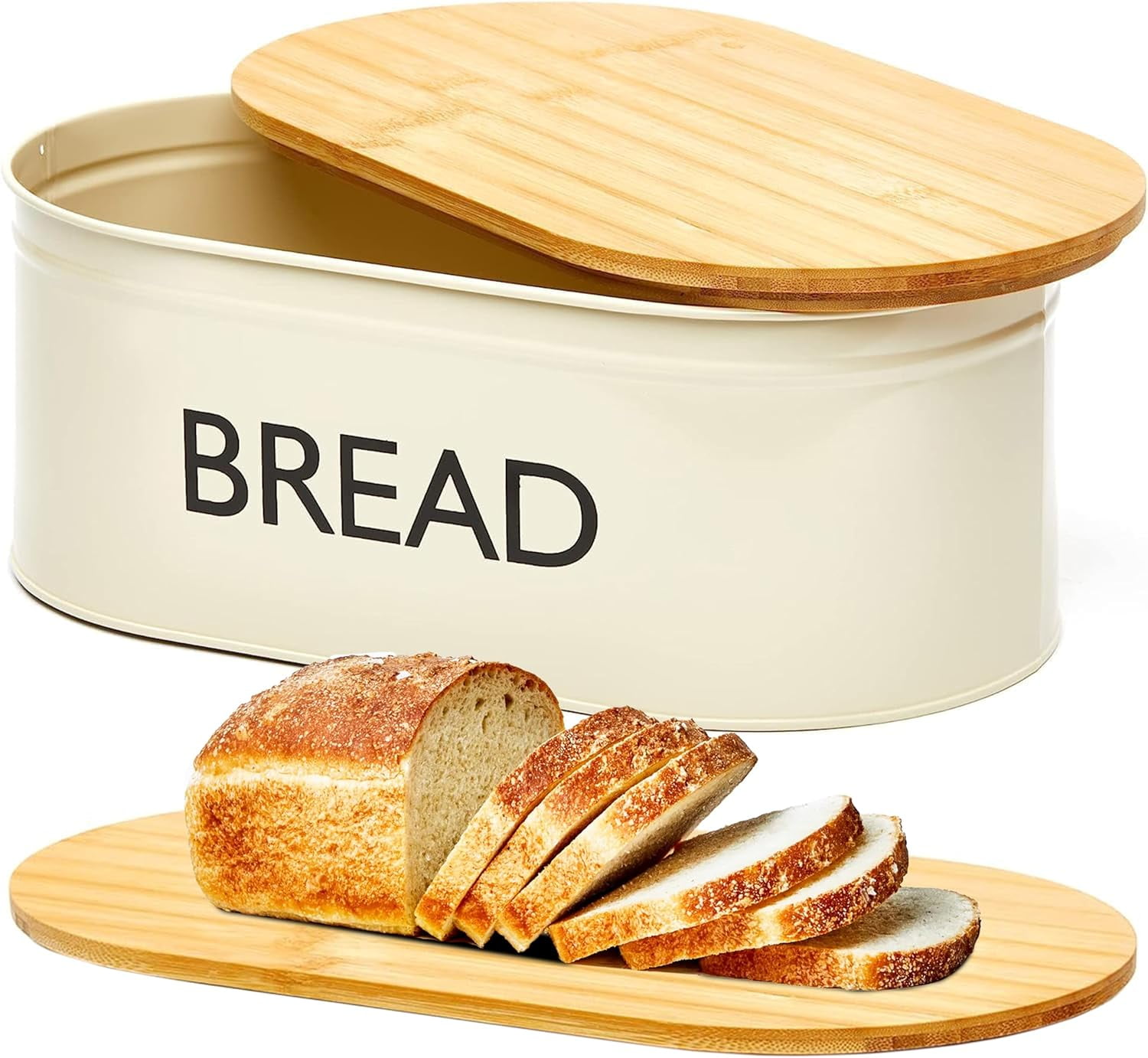 Premium Metal Bread Box with Bamboo Lid (Pack of 2) Stainless Steel ...
