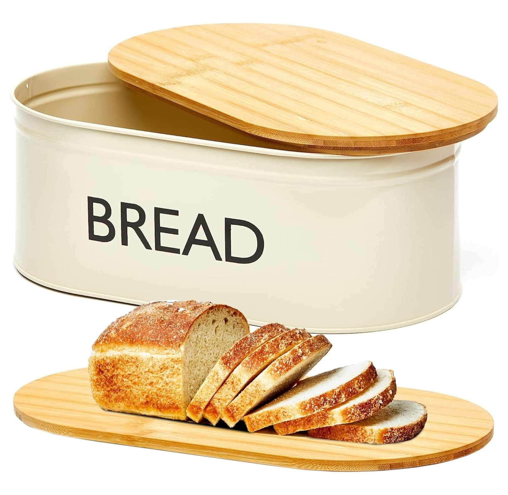 Premium Metal Bread Box with Bamboo Lid (Pack of 2) Stainless Steel ...